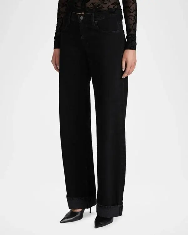 FRAME The Cuffed Low Bow Jeans - Black