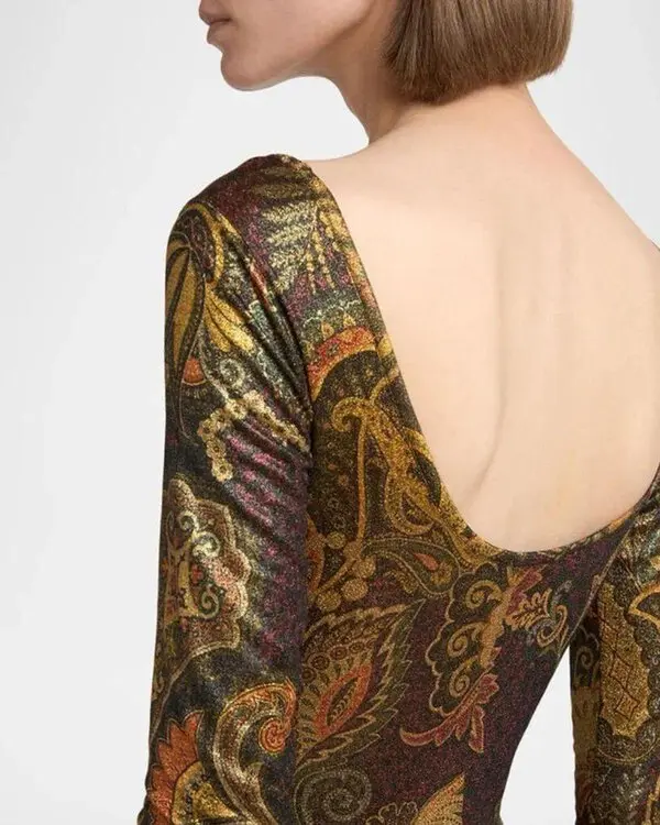 Etro Metallic Paisley-print Long-sleeve Column Dress