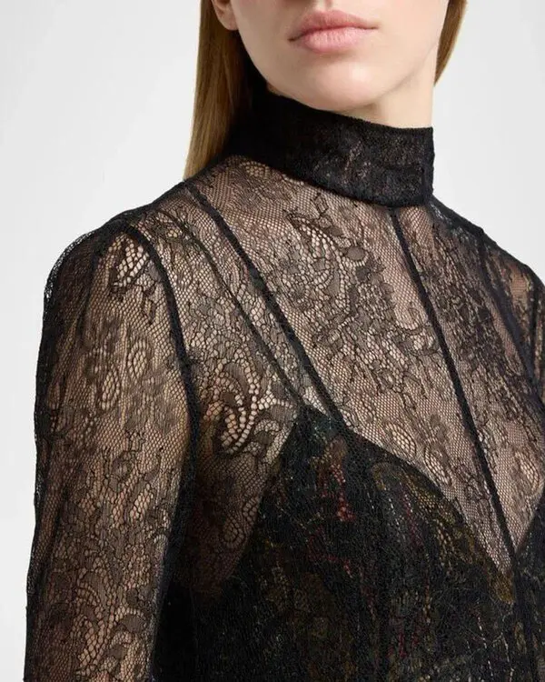 Etro Mock-neck Lace Long-sleeve Mini Dress