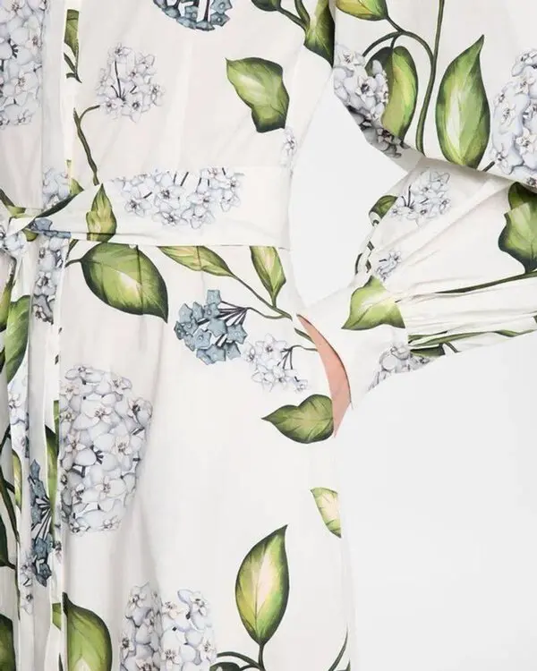Oscar De La Renta Long-sleeve Porcelain Flower Cotton Poplin Maxi Shirtdress - Denim/whit