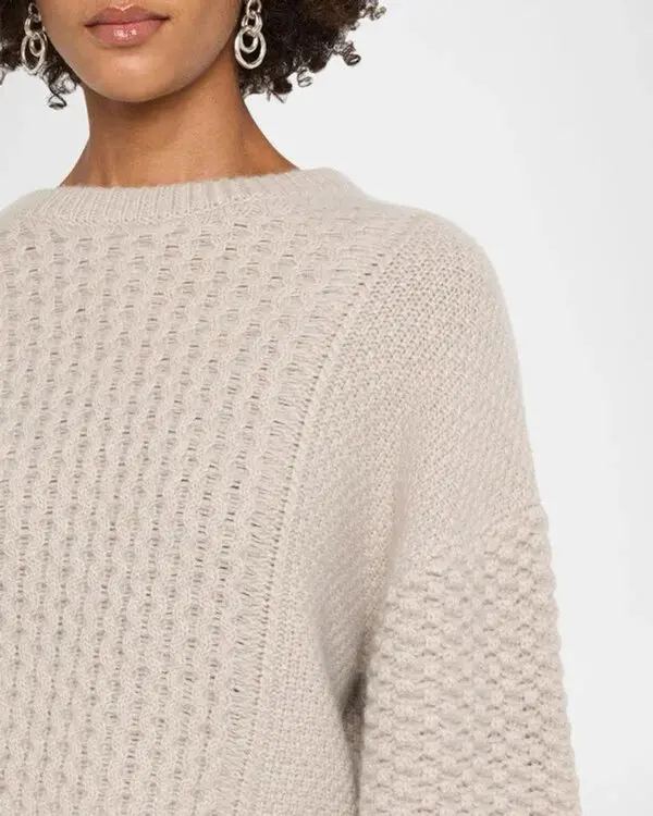 LISA YANG Clothilde Cashmere Mixed Knit Crewneck Sweater - Sand