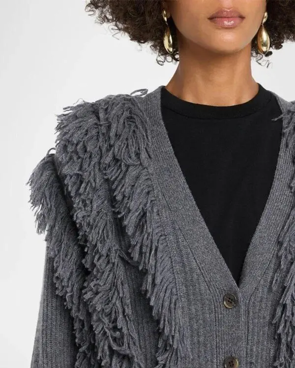 LISA YANG Soreia Cashmere Fringe V-neck Cardigan
