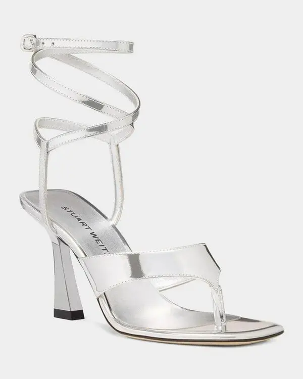 STUART WEITZMAN 85mm Vinnie Metallic Leather Wrap Thong Sandals