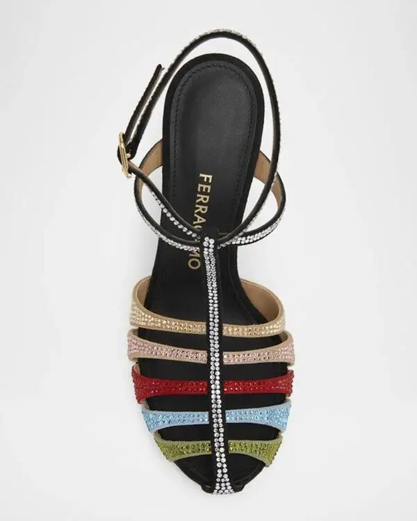 FERRAGAMO 95mm Lipa Rainbow Embellished Suede Pumps - Nero