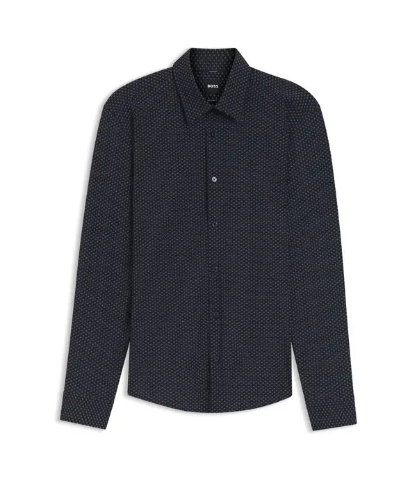 BOSS Printed Regular-fit Shirt In Performance-stretch Jersey - Dark Blue