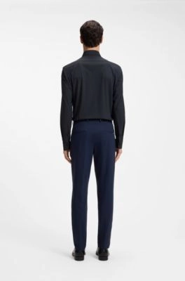 BOSS Printed Regular-fit Shirt In Performance-stretch Jersey - Dark Blue