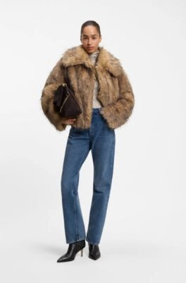 BOSS Relaxed-fit Coat In Eye-catching Faux Fur - Brown