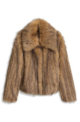 BOSS Relaxed-fit Coat In Eye-catching Faux Fur - Brown