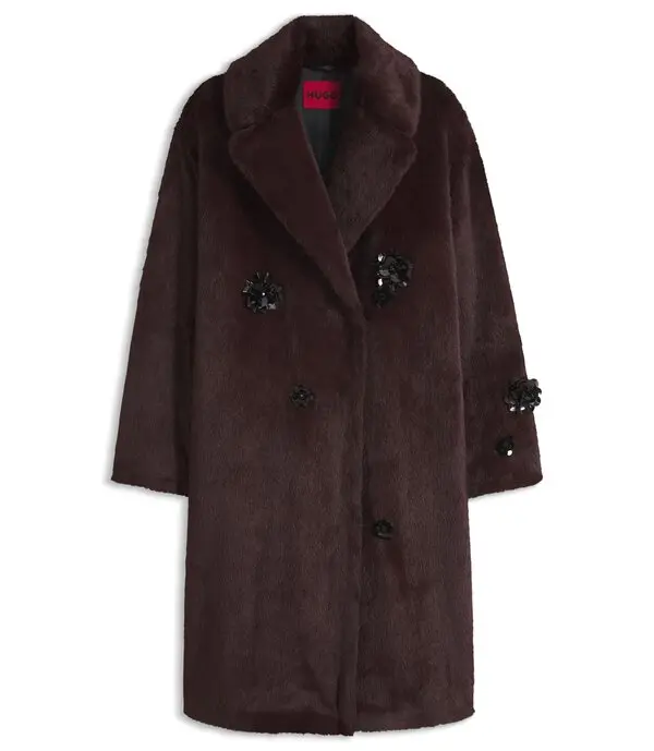 Hugo Sequin-detail Oversized-fit Coat In Faux Fur