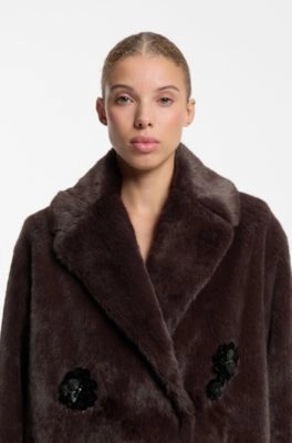 Hugo Sequin-detail Oversized-fit Coat In Faux Fur