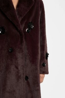 Hugo Sequin-detail Oversized-fit Coat In Faux Fur