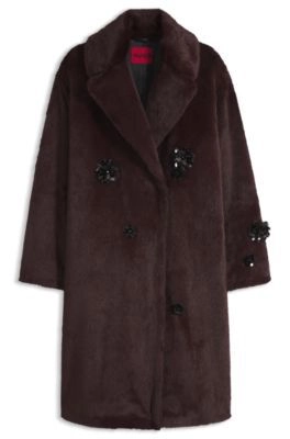 Hugo Sequin-detail Oversized-fit Coat In Faux Fur