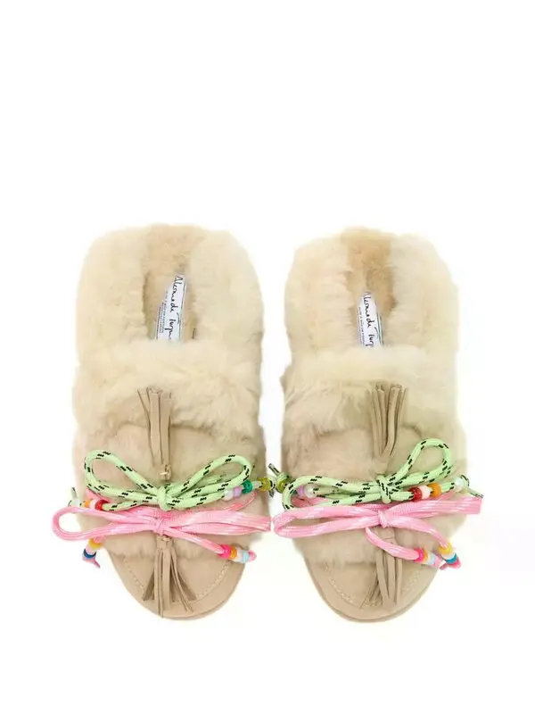 ALAMEDA TURQUESA Lola Beaded-tassel Shearling Mules