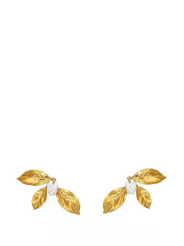 Oscar De La Renta Gardenia Bud And Leaves Earrings - Gold