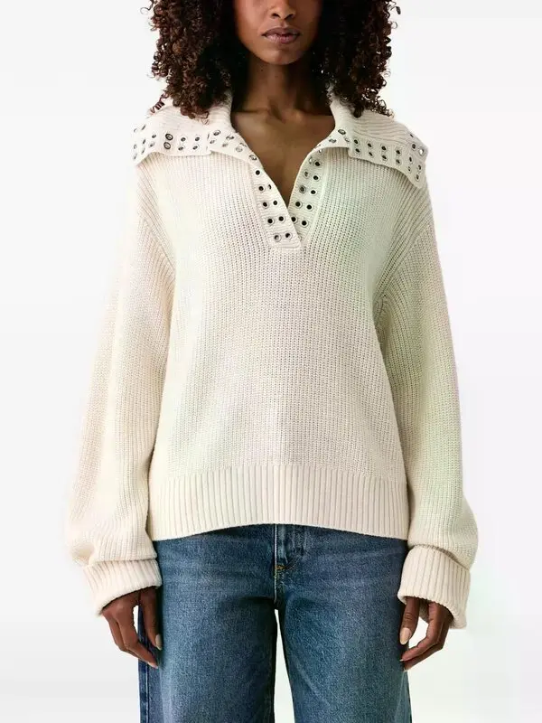 Patrizia Pepe Eyelet-embellished Sailor-collar Sweater - Neutrals