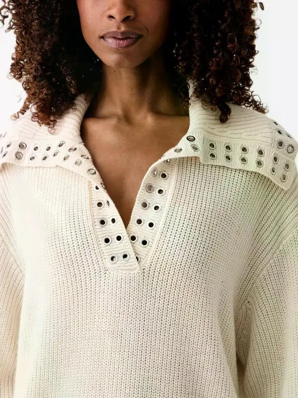Patrizia Pepe Eyelet-embellished Sailor-collar Sweater