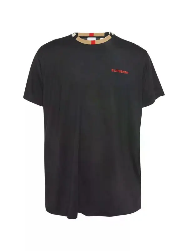 Burberry Checkered-neck Logo-embroidered T-shirt - Black