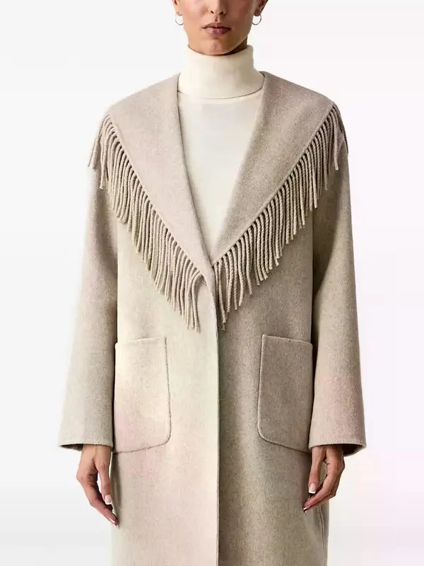Joseph Ribkoff Fringe-trim Shawl-collar Coat - Neutrals
