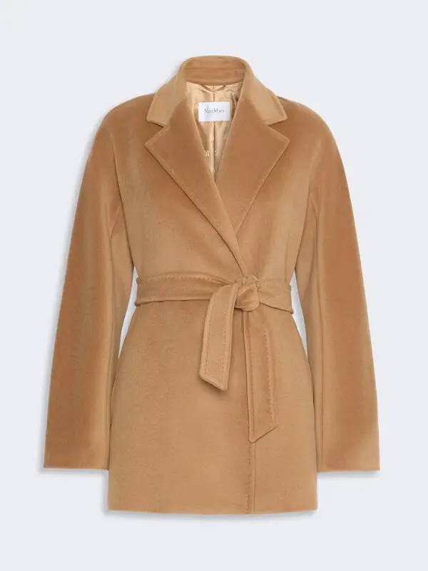 Max Mara Short Wool Beaver Cloth Robe Coat - Camel