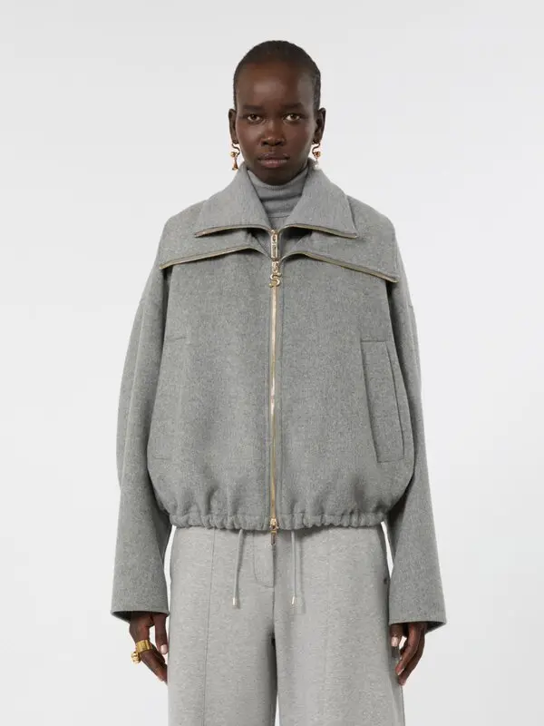 Max Mara Pure Wool Bomber Jacket With Removable Bib