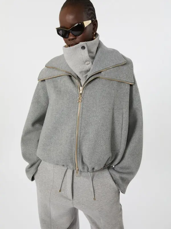 Max Mara Pure Wool Bomber Jacket With Removable Bib