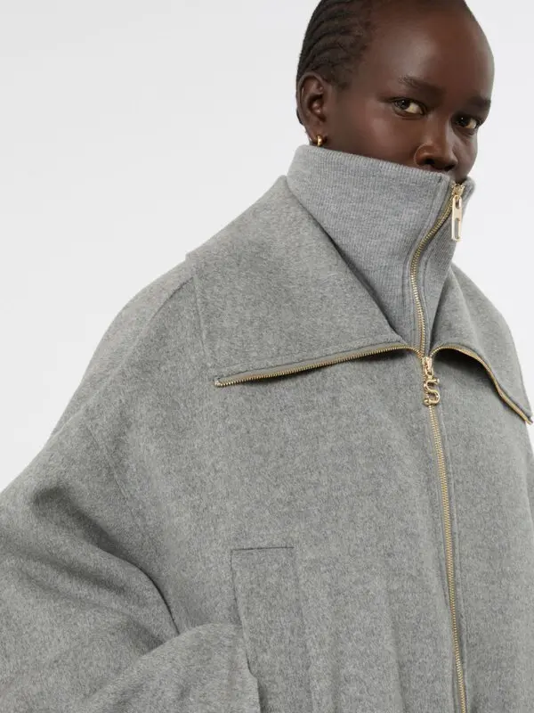 Max Mara Pure Wool Bomber Jacket With Removable Bib