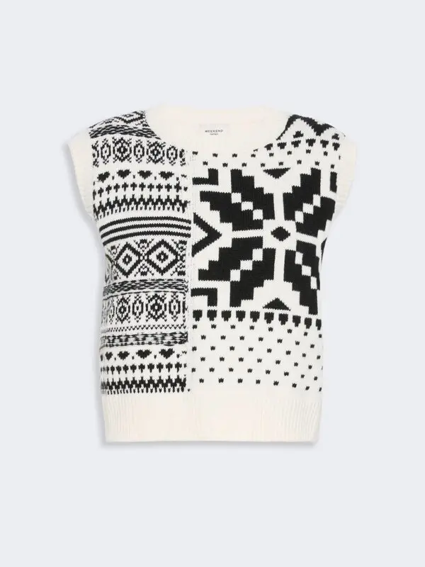 Max Mara Jacquard Wool Yarn Gilet - White