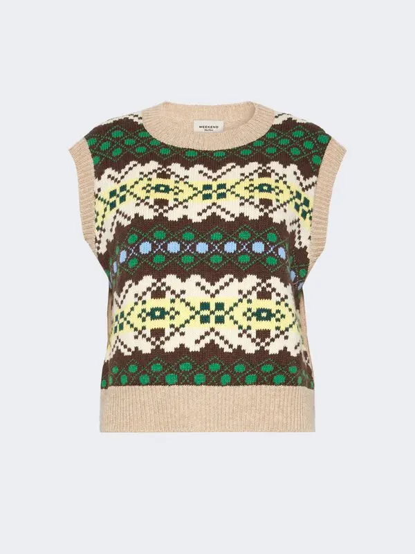 Max Mara Jacquard Wool Yarn Gilet - Green