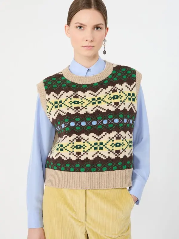 Max Mara Jacquard Wool Yarn Gilet