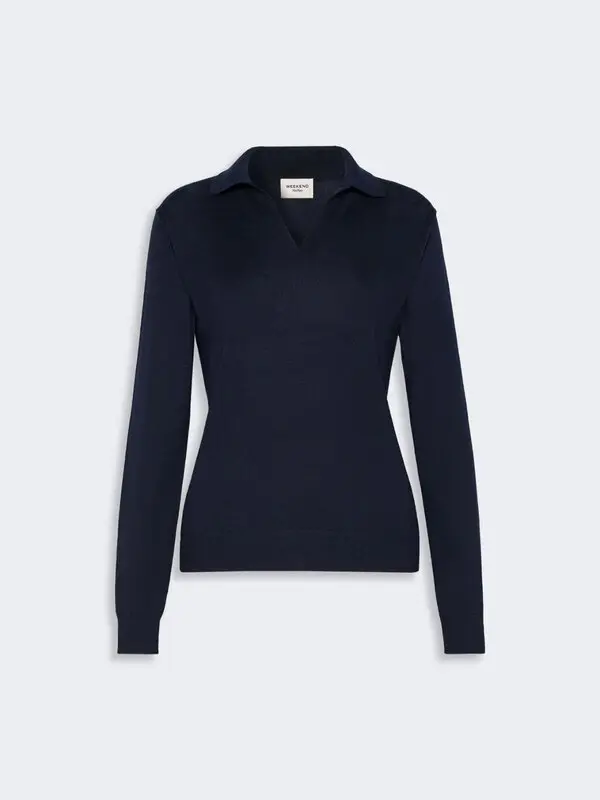 Max Mara Wool And Cashmere Yarn Polo Shirt - Navy