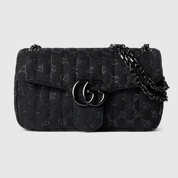 Gucci Jetset Gg Marmont Crystal Medium Shoulder Bag Original Gg Fabric - Black