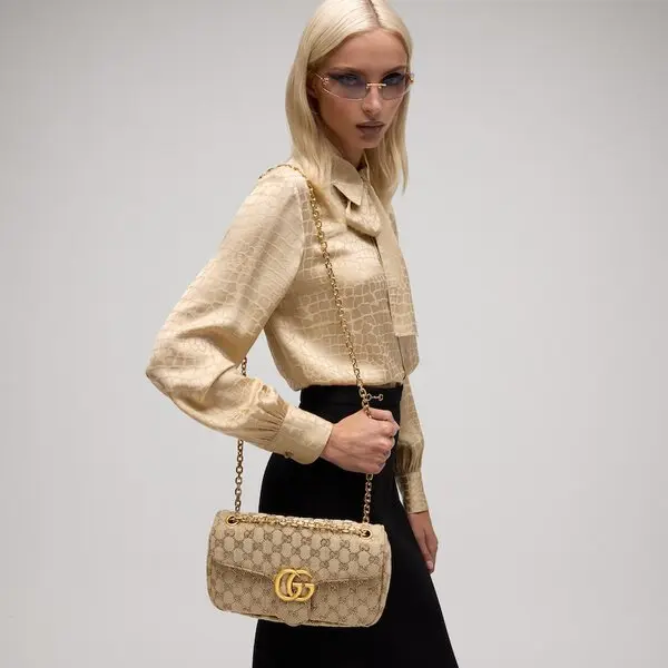 Gucci Jetset Gg Marmont Crystal Medium Shoulder Bag Original Gg Fabric