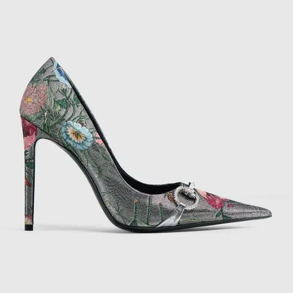Gucci Donna Pump With Crystal Horsebit - Silver