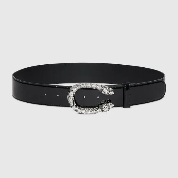 Gucci Wide Belt With Crystal Dionysus Buckle Leather
