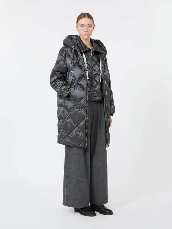 Max Mara Midi Puffer Jacket With Hood In Water-repellent Plain-weave Fabric