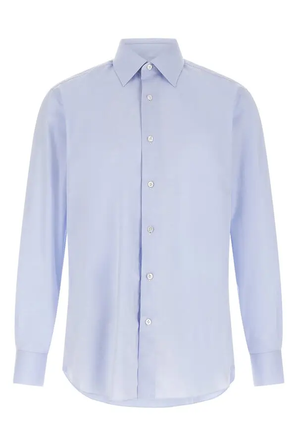 Brioni Cotton Shirt With Classic Collar - Light Blue