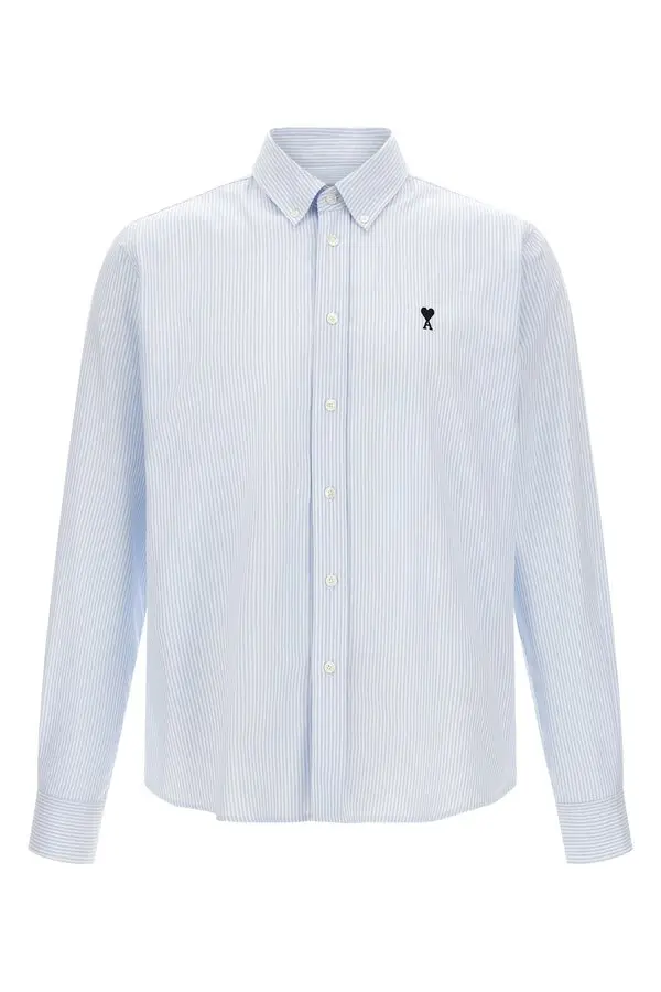 AMI Paris De Coeur Striped Shirt - Light Blue