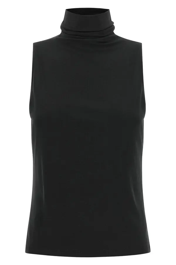 Vince Jersey Turtleneck Top - Black