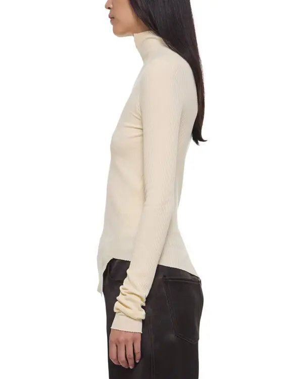 Helmut Lang Asymmetric Ribbed Cotton Blend Turtleneck