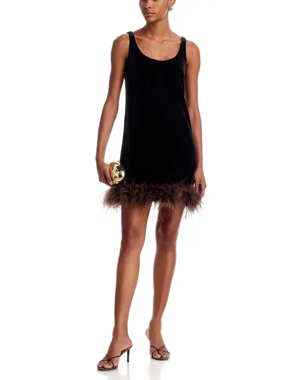 Aqua Velvet Feather Trim Mini Dress Exclusive
