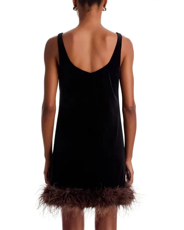 Aqua Velvet Feather Trim Mini Dress Exclusive
