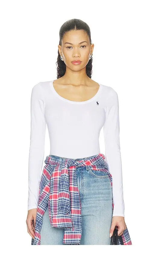Polo Ralph Lauren Club Cotton Scoop Long Sleeve Bodysuit In Ivory - White Cloud