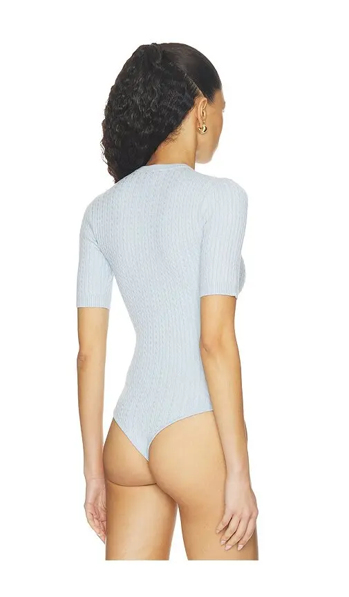 FLEUR DU MAL Lace Guipure Knit Bodysuit In Baby Blue