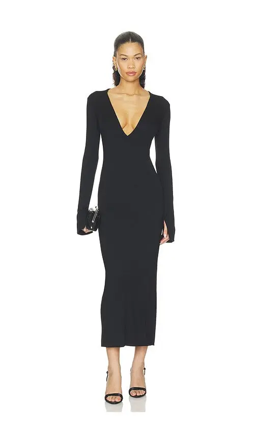 Eterne Soft Jersey Deep-v Midi Dress