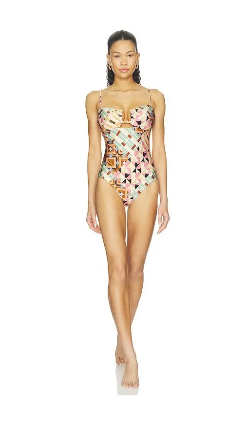Zimmermann Fairlight Enamel Trim One Piece In Multi - Geo Patchwork