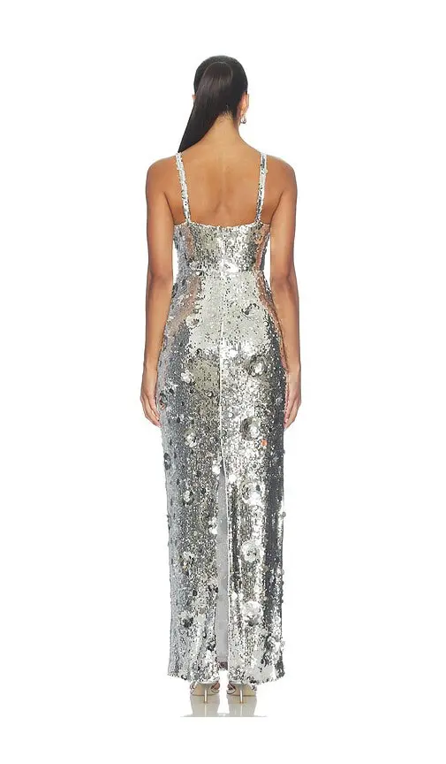 L'AGENCE Karma Sequin Maxi Dress In Metallic Silver