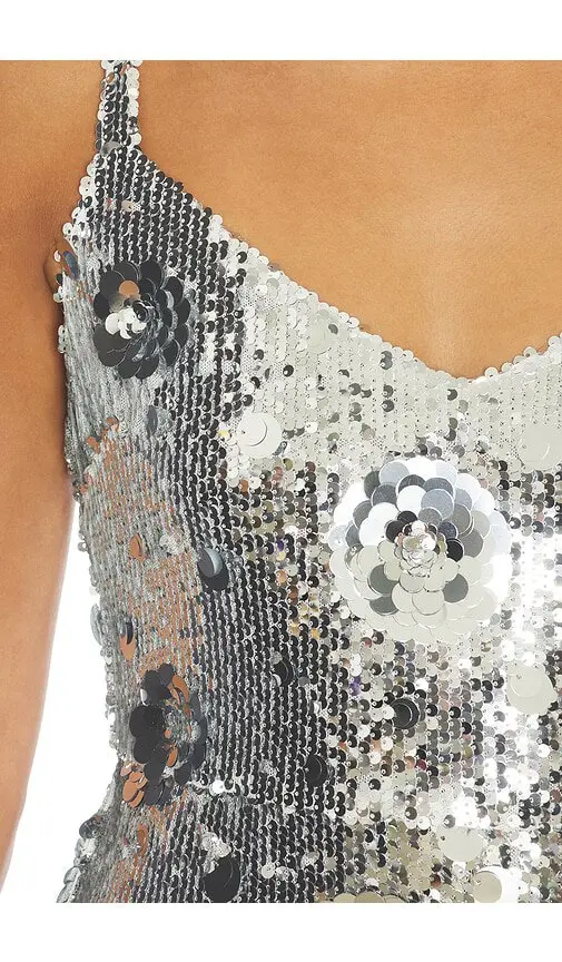 L'AGENCE Karma Sequin Maxi Dress In Metallic Silver