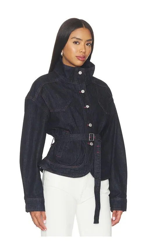 CUBIC LONDON Classic Stand Collar Fitted Denim Jacket