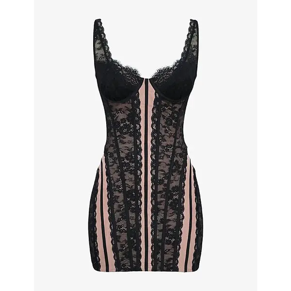 House Of Cb Sofia Corseted Lace Mini Dress - Midnight
