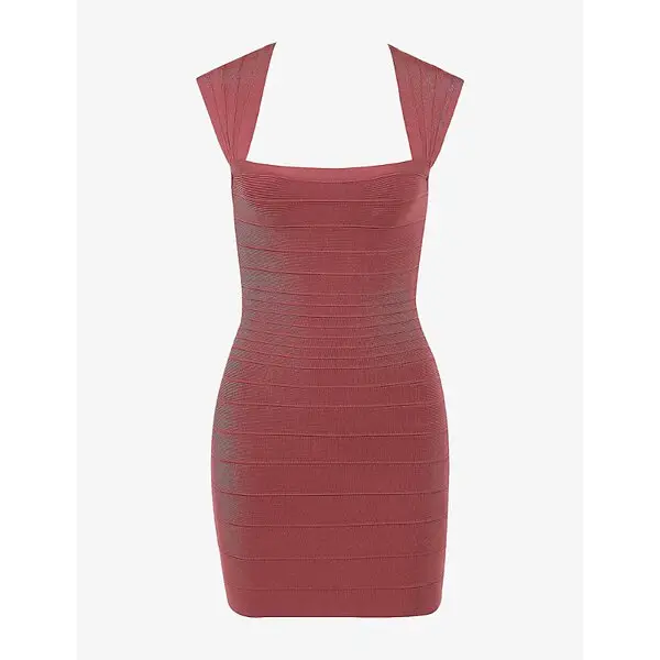 House Of Cb The 90's Cap-sleeve Woven Bandage Dress - Ruby